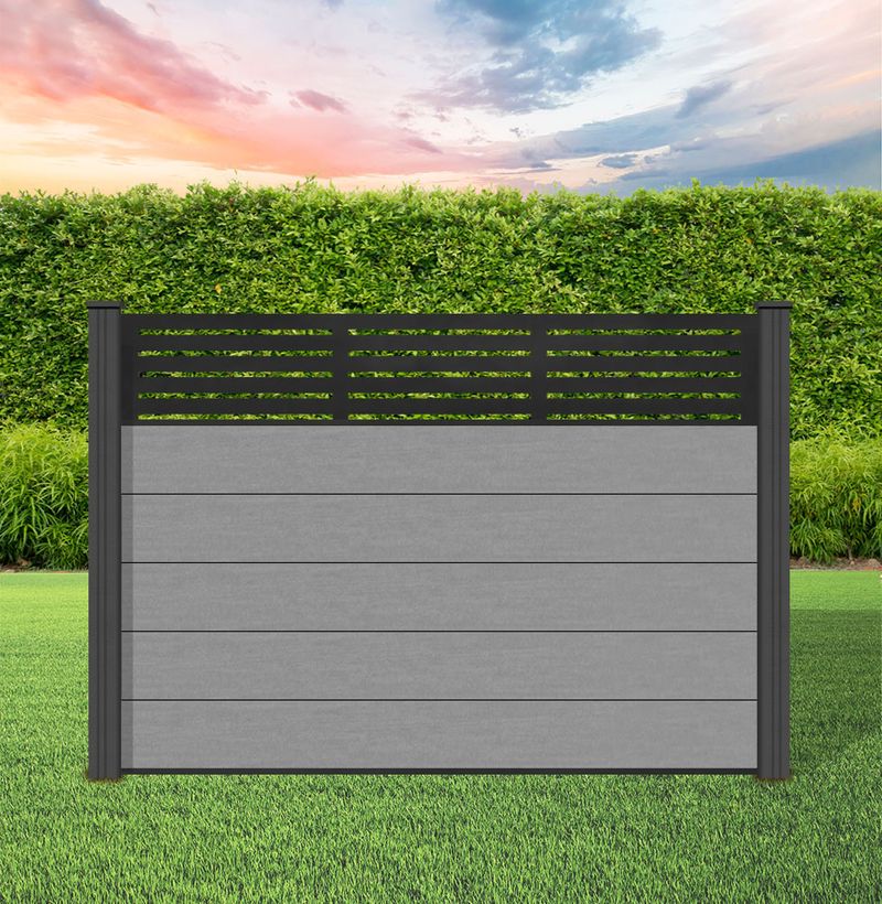 Composite Fence Panel Sets with Slatted Trellis | Using Charcoal Composite Posts | Alpha Decking